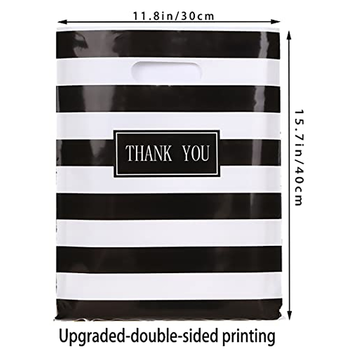 Thank You Merchandise Bags,Daarcin 100pcs 12x16in Shopping Bag,Black and White Stripes Die Cut Plastic Bags with Handle for Boutique,Party,Goodie Bags,Stores,Clothes, Reusable Retail Bags for Bussiness
