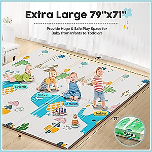 Gimars XL BPA Free 0.6 in Thickest Foldable Baby Play Mat, Waterproof Padded Foam Floor Baby Crawling Mat, Portable Play mat for Babies and Toddlers, Infants,Boys,Girls Indoor Outdoor Use (79" x71")