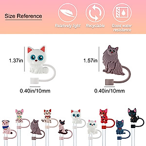 Velaco 10Pcs 0.4in/10mm Diameter Silicone Straw Covers Cap Compatible with Stanley 20 30&40 Oz Cup, Cute Cat Straw Toppers for Stanley 40 Oz Tumbler with Handle, Dust-Proof Straw Caps for Water Bottle