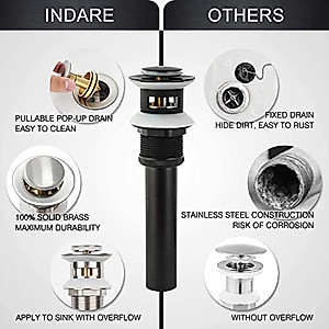 Matte Black Bathroom Faucet, Indare 8-inch Brass Widespread Faucet for Bathroom Sink 3 Holes with Pop-up Drain Assembly and Supply Lines Preassembled, 110101-PB