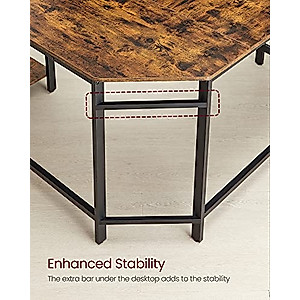 VASAGLE L-Shaped Computer Desk, Corner Desk, 54-Inch Writing Study Workstation, Rustic Brown and Black ULWD72X​