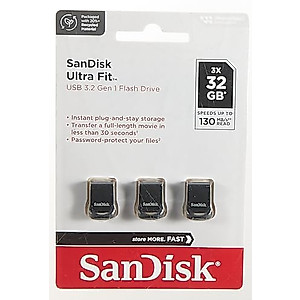 SanDisk 32GB 3-Pack Ultra Fit USB 3.1 Flash Drive (3x32GB) - SDCZ430-032G-G46T, Black