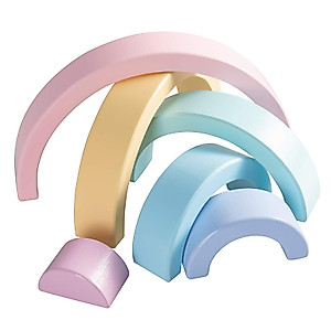 MERRYHEART Wooden Rainbow Small Stacker, 6 Piece Rainbow Stacking Toy for Baby/Toddlers/Kids, Montessori Education Pastel Rainbow Decor, Kindergarten Teaching Aid