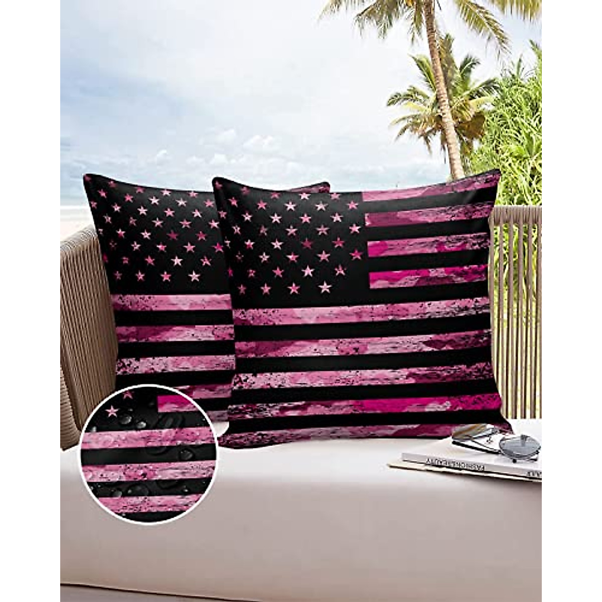 Funnywall88 Waterproof Throw Pillow Covers Set of 2 Camo Independence Day American Flag Patriotic Couch Pillow Cases Outdoor Sofa Cushion Cover Home Decor for Bed Living Room, 16" x 16"