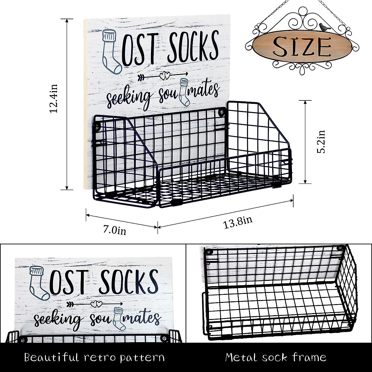 Bnesi Lost Socks,Laundry Room Organization, Farmhouse Laundry Room Decor And Accessories Of Tidying Socks,Rustic Wooden Laundry Sign Wall Decor (style1 black)