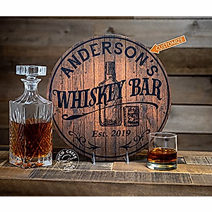 Personalized Whiskey Bar Sign 10" 14" 18" Round Wood Sign Bourbon Bar Accessories Bar Decor Gift B3-00140051001