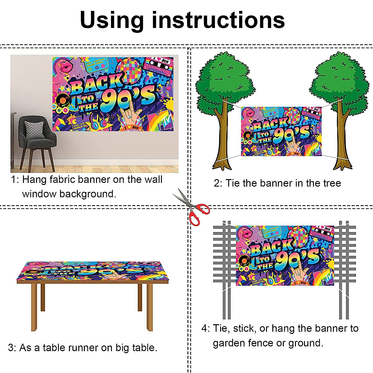 Retro 90s Banner for Parties | DPKOW 1990s Backdrop | Vibrant & Durable