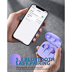 ORIbox Wireless Earbuds, Ear Buds Bluetooth 5.3 with Microphone, Deep Bass, IPX7 Waterproof Loud Voice Sport Earphones with Charging Case for Outdoor Running Gym Workout (Purple)