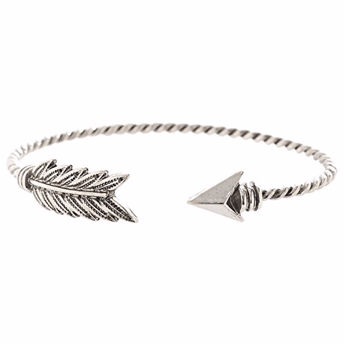 Artisan Owl Arrow Cuff Feather Bracelet - Silver Tone