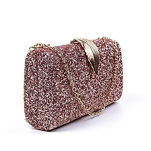 FUKZTE Women's Shinning Clutch Bag Handbag with Chain Ladies Evening Bridal Wedding Party Prom Evening Clutch Purse Shoulder Bag,Pink
