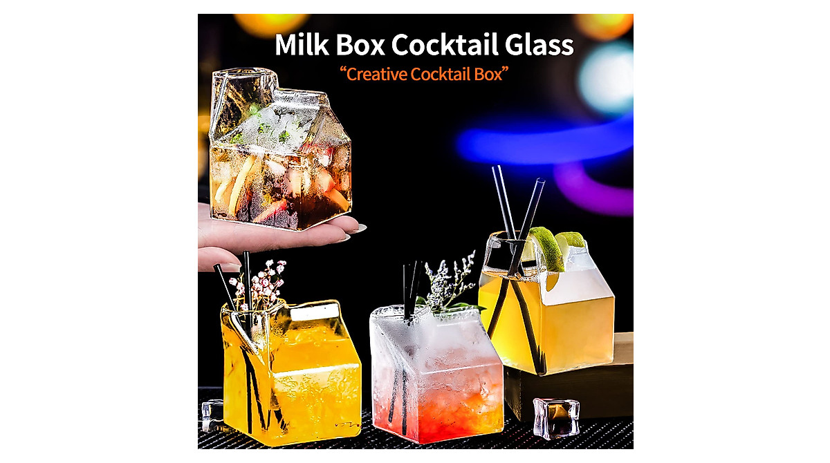 Unique Milk Carton Cocktail Glasses - 12oz Set of 2