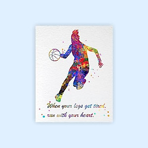 Dignovel Studios 8X10 Unframed Basketball Girl When Your Legs Get Tired Motivational Watercolor Art Print Poster Housewarming Wall Giclee Office Home Decor DN521