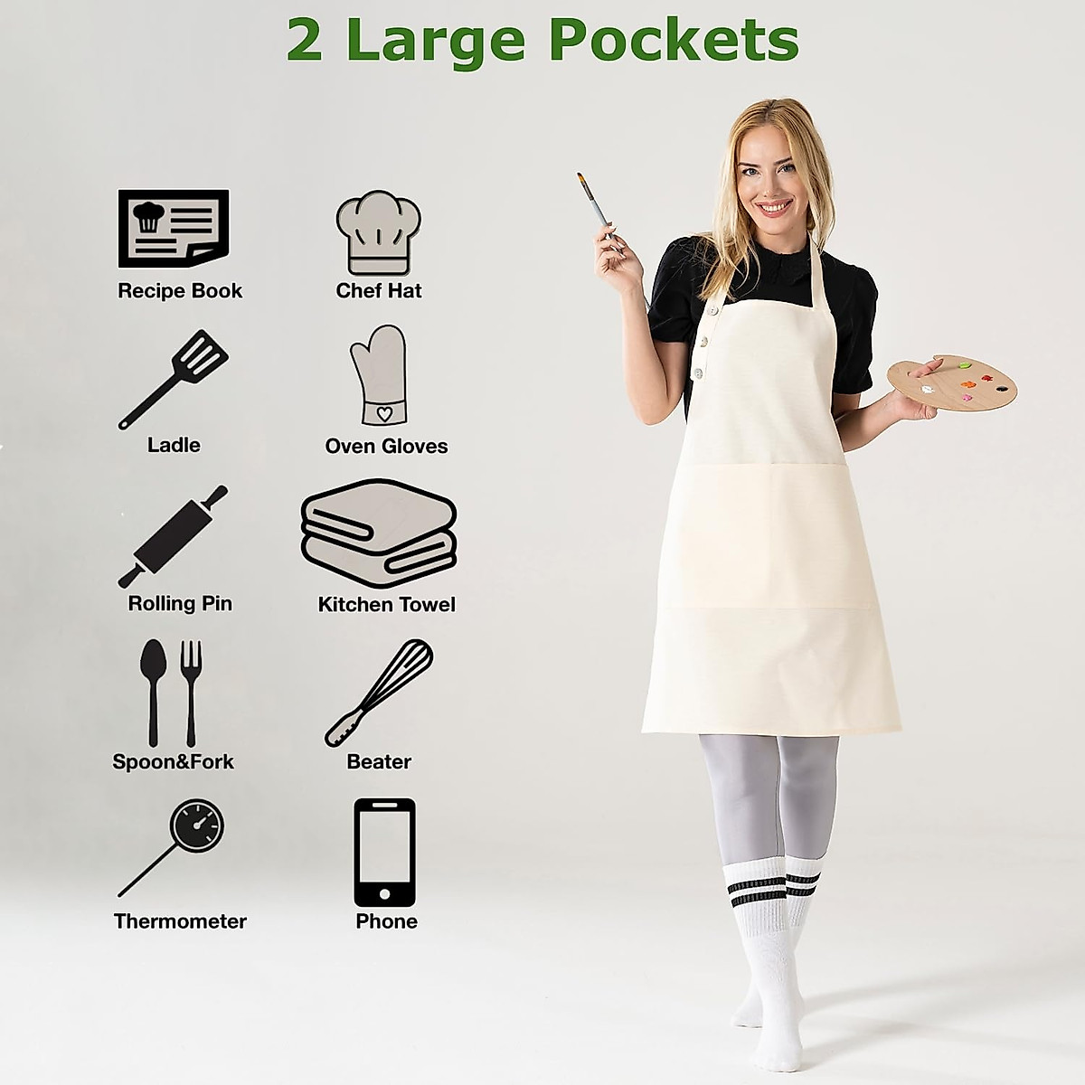 TOSHE Kitchen Apron Waterdrop Resistant Cotton Apron with adjustable Aprons for Women with Pockets 10 Color option Cooking Powder Pink Apron (Powder Pink)