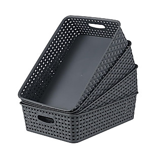 Wakikini Plastic Woven Storage Baskets, A4 Plastic Paper Storage Trays, 4 Packs
