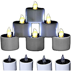 Christmas Decor 6 Pieces Romantic LED Flameless Candles Lights/Lamps, Solar Power LED Tea Light Candles Nightlight for Home Decor (Yellow Flickering)