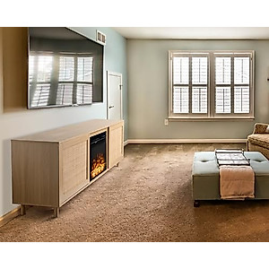 VINGLI Fireplace TV Stand for TVs Up to 75 inch, Rattan TV Stand with Electric Fireplace, Boho Modern Entertainment Center (70" x 24" x 14‘’, Oak, Comes in 2 Boxes)