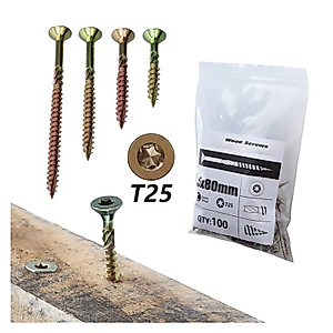 DShanLa 100Pcs 35/45/60/80mm Woodworking Pocket Hole Screws T25 Torx Self Tapping Screws Deck Screw Wood Binding Screws for Hardwood DShanLa (Length : 60mm)