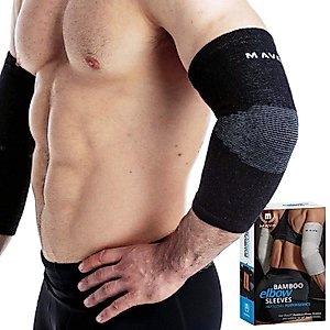 Mava Sports Elbow Sleeve Weightlifting Bamboo Elbow Brace Compression Support Sleeve for Tendonitis, Tennis, Golf Elbow Treatment - Reduce Elbow Joint Pain (Black,Small)