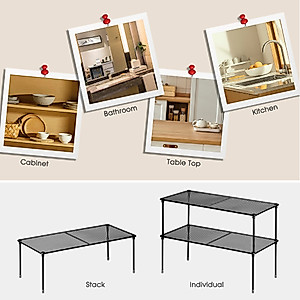 ASTOTSELL 2-Pack Kitchen Cupboard Shelf Organizer for Cabinet, Expandable & Stackable Counter Cupboard Organiser, Storage Rack for Bathroom, Kitchen, Laundry Room