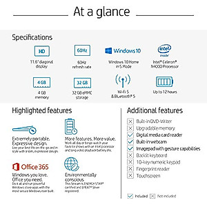 HP Stream 11.6-inch HD Laptop, Intel Celeron N4000, 4 GB RAM, 32 GB eMMC, Windows 10 Home in S Mode with Office 365 Personal for 1 Year (11-ak0010nr, Royal Blue)