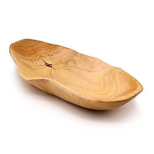 EUARDER Decorative Bowl, Long Wood Serving Bowl, Wooden Dough Bowl For Home Decor, Dining Room, Kitchen Table, Coffee Table Decor Centerpiece, Farmhouse Decor, Large (13.2")