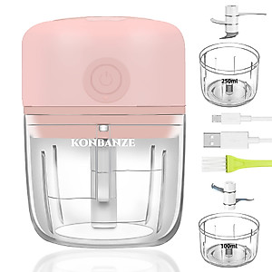 KONBANZE 2-CUP Electric Portable Mini Garlic Onion Chopper Crusher Small Food Processor Mini Food Processor Masher USB Charging Food Vegetable Cutter Kitchen Gadgets (PINK)