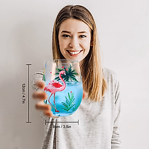 NymphFable Set of 2 Flamingo Stemless Gin Cocktail Glass Tumbler Hand Painted Wine Glass Flamingo Gifts for Women with Gift Box, 18oz