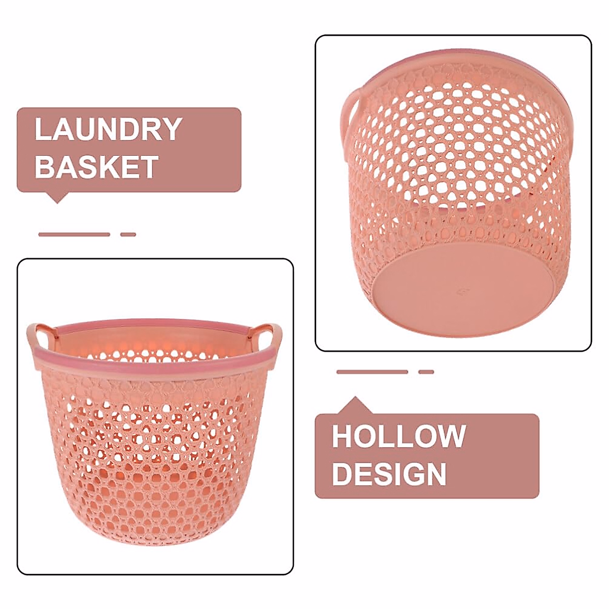 HOLIDYOYO Flexible Laundry Basket, Laundry Hamper Plastic Laundry Basket with Handle Hollow Dirty Clothes Storage Basket Portable Round Bin for Bathroom Dorm Pink