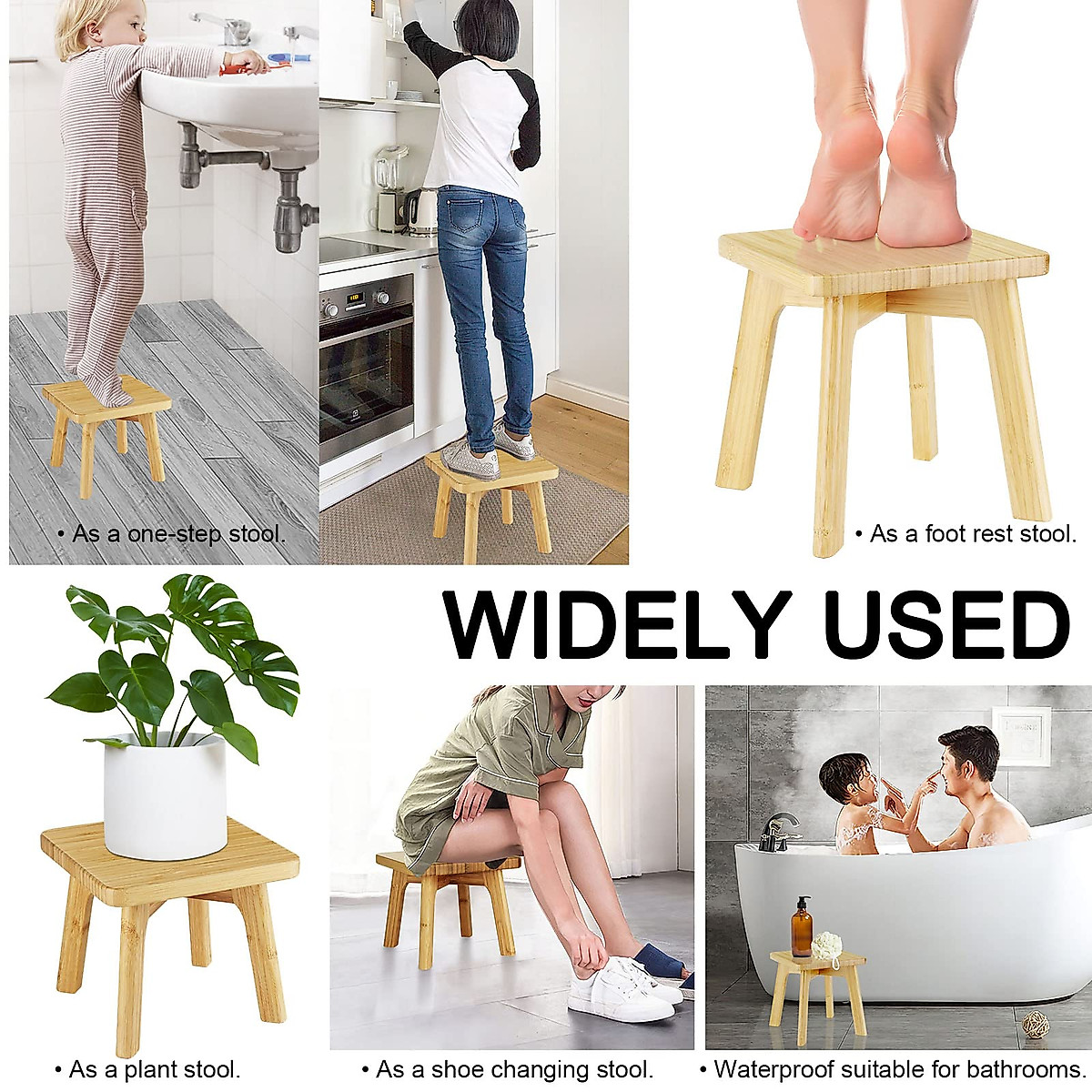 Kids Step Stool - Toddler Stool - Bamboo Wooden Stepping Foot Stools Adult Bedside Step Stool for Bed 350 Lbs Capacity Portable Small Stools to Sit on (Small Square)