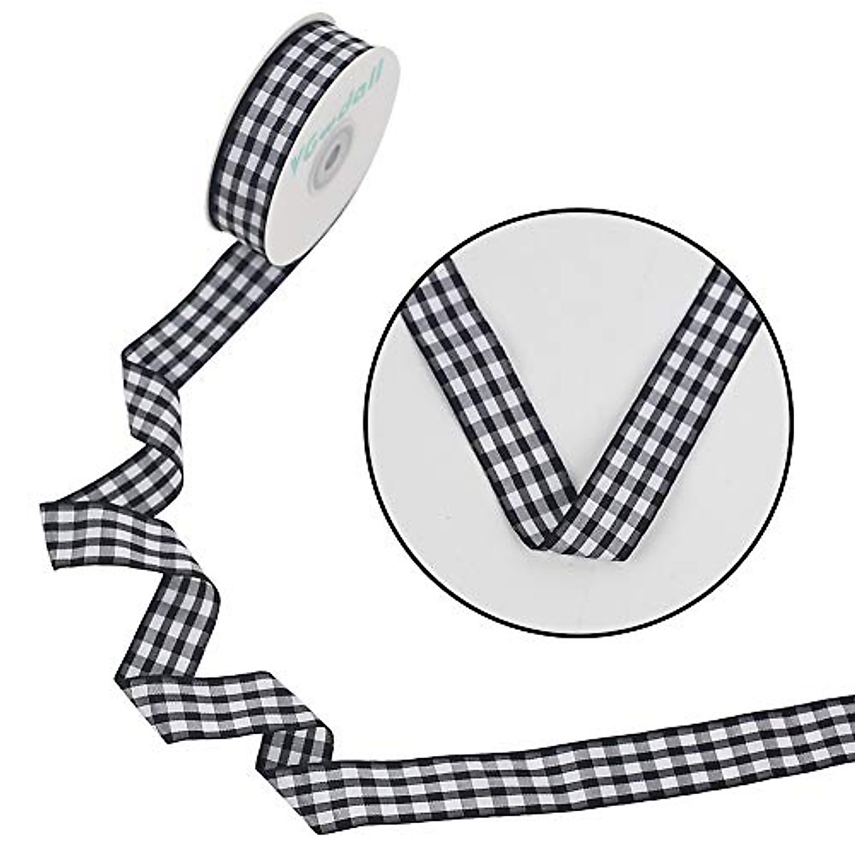 VGOODALL Buffalo Ribbon Decoration, 25 Yards and 1 Inch White and Black Gingham Ribbon, Decorate Your House, Staircase and DIY Any Kind of Style You Like
