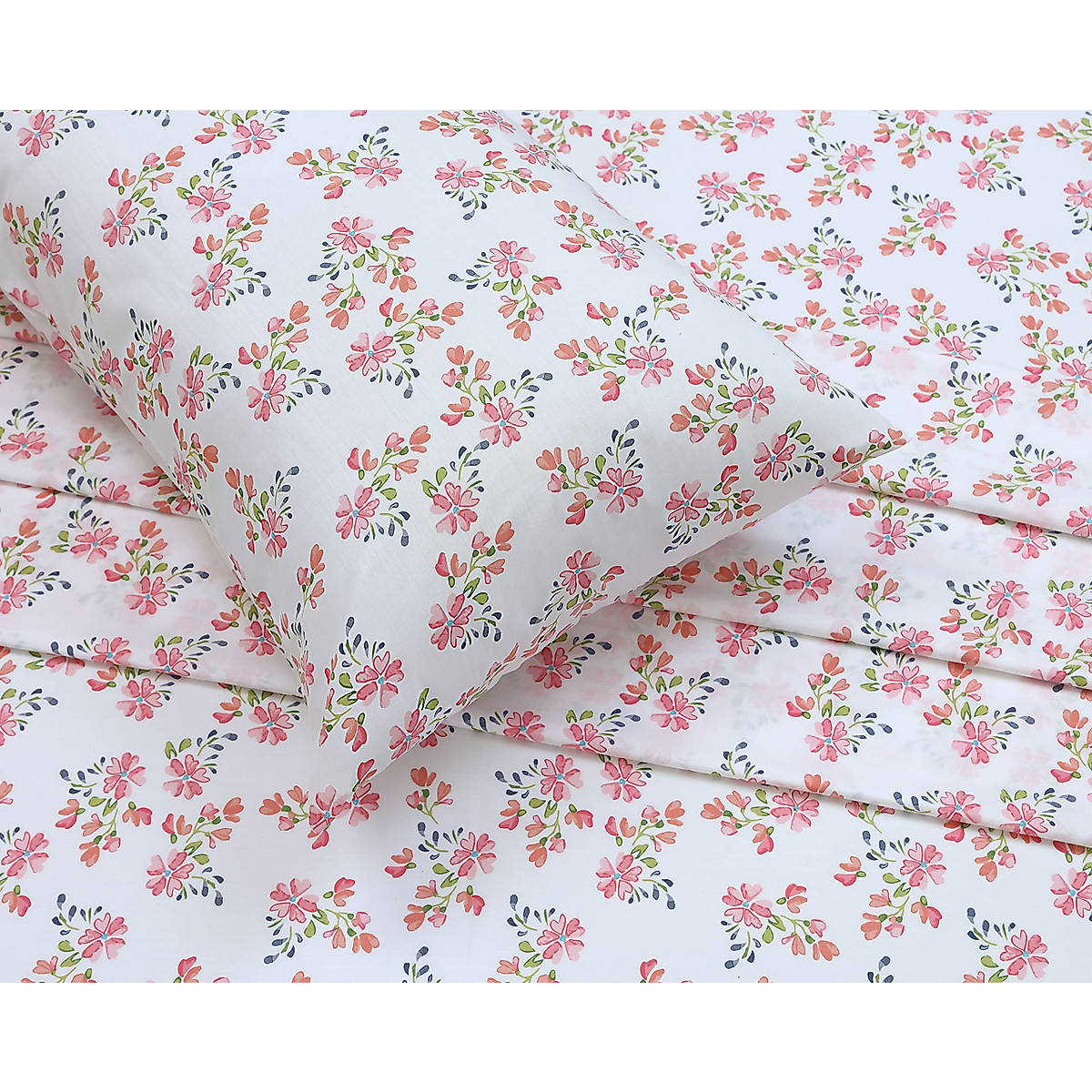 RUVANTI 100% Cotton Full Size Bed Sheets, 4 Pieces, Soft & Breathable Percale Weave Bedding, Deep Pocket 16", Hotel Standard, Crisp Cool Feel, Durable, Perfect Sheet Set Floral, Bloomex