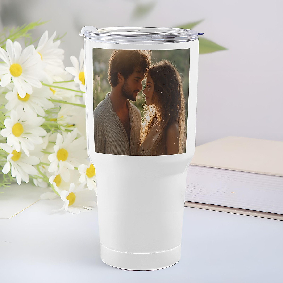 Custom Tumbler 30oz Print in USA Personalized Photo Text Name Logo Stainless Steel Coffee Cup with Lid Personalized Gifts for Birthday Anniversary Couples Friends Families Office