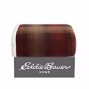 Eddie Bauer - Throw Blanket, Brushed Fleece Bedding with Sherpa Reverse, Soft & Cozy Home Decor for Bed or Couch (Nordic Raisin, 50" x 70")
