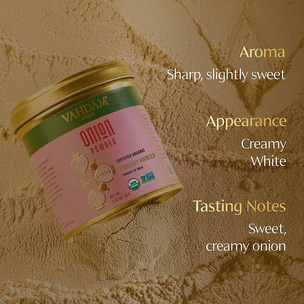 VAHDAM, Organic Onion Powder (2.47oz/70g) Gluten Free, Non GMO, 100% Raw | Aromatic Spice, Perfect for Seasoning, Cooking | Direct from Source