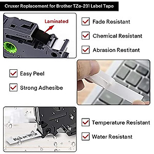 Label Tape Replacement for Brother - 2 Pack P Touch Label Tape Compatible with Brother TZe-231 TZ-231 Laminated, Black on White 12mm 0.47", for PT-D200 PT-D210 PT-D400 PT-H100 PT-1230PC Label Makers