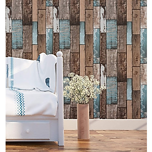 118''x17.7''Wood Wallpaper Peel and Stick Wood Contact Paper Wood Plank Wallpaper Stick and Peel Self Adhesive Wallpaper Removable Wallpaper Rustic Distressed Wood Look Wallpaper Faux Vinyl Roll
