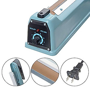 12" (300mm) Impulse Sealer Upgrade Thicken Iron case- Manual Poly Bag Heat Sealing Machine Closer Kit w/Adjustable Timer, Portable with Free Replacement Element Grip and Teflon Tape (12 Inch)