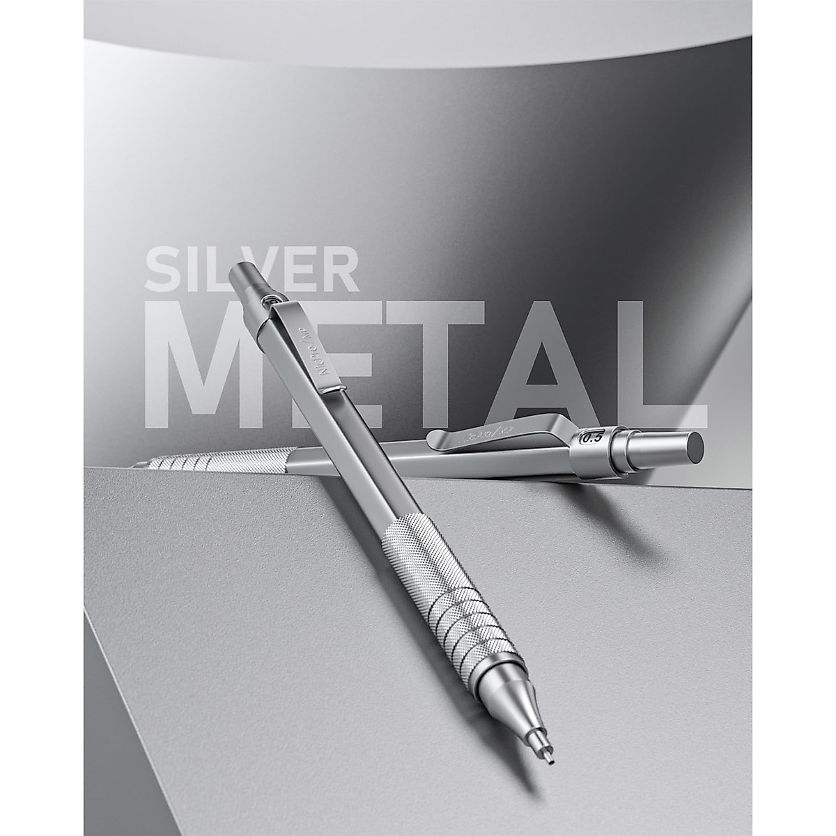 Nicpro 0.5 mm Mechanical Pencils Set with Case, 3 Metal Artist Pencil With 6 Tubes HB Lead Refills, 3 Erasers, Eraser Refills For Architect Art Writing Drafting,Drawing, Engineering, Sketching, Silver