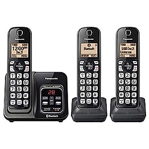 Panasonic KX-TG833SK Link2Cell Bluetooth with Talking Caller ID 3 Handset Cordless Phone (Renewed)