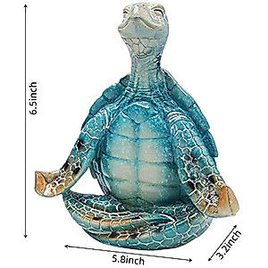 VVGIFTS Sea Turtle Meditation Yoga Decor, Sea Turtle Meditating Coastal Beach Decorations, Zen Yoga Resin Sea Turtle Statue for Home Office Decorations (Put The Palms Separate)