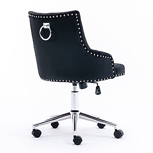 Freemax Velvet Desk Chair Tufted Office Chair with Wheels Accent Vanity Chair Fabric Task Swivel Armchair for Bedroom Living Room Black