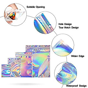100 Pack Resealable Smell Proof Mylar Bags Holographic Bags 5.5 x 7.8 Inch Ziplock Pouch Flat Ziplock Bags for Party Favor Food Storage,for Cookies,Jewelry Packaging,Hanging Ziplock Bag