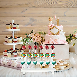 CertBuy 2 Pcs Wood Cake Pop Stand 3 Tier 17 Holes Cake Pop Holder Display Risers Fit 0.16" Wooden Lollipop Display Stand for Dessert Table of Wedding Birthday Party White