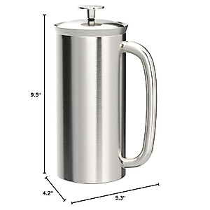 ESPRO - P7 French Press - Double Walled Stainless Steel Insulated Coffee and Tea Maker with Micro-Filter - Keep Drinks Hotter for Longer, Perfect for Home (Brushed Stainless Steel, 18 Oz)