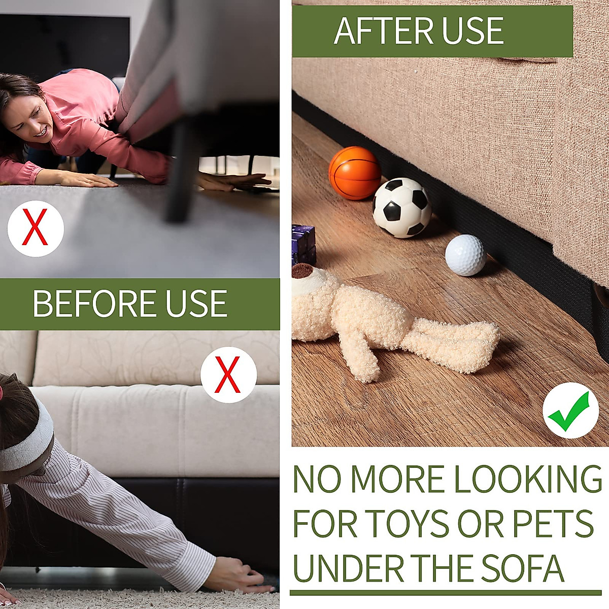 2 Rolls Toy Blocker for Under Couch Adjustable Bumper for Under Furniture Under Bed Blocker for Pets Under Couch Blocker Bed Bumper Stop Things from Going Under Sofa (2 Inches x 16.4 Feet)