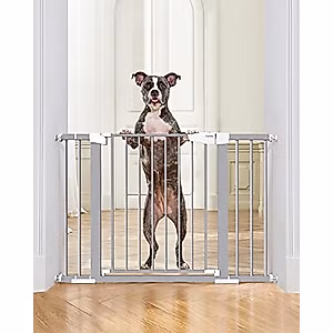 Mom's Choice Awards Winner-Cumbor 29.7-46" Auto Close Baby Gate for Stairs, Easy Install Pressure/Hardware Mounted Dog Gates for The House Indoor, Easy Walk Thru Wide Safety Pet Gates for Dogs, Gray