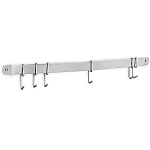 Internet's Best Kitchen Wall Mounted Rail Rack with Hanging Hooks - 6 Sliding Hooks - Kitchen Utensil Lid Spatula Measuring Cup Storage Rack Organizer - Stainless Steel Kitchen Towel Rack