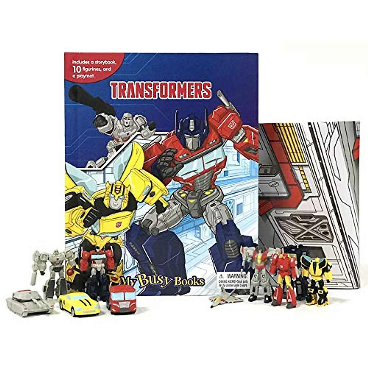 Transformers My Busy Books - Storybook, 10 figurines, playmat