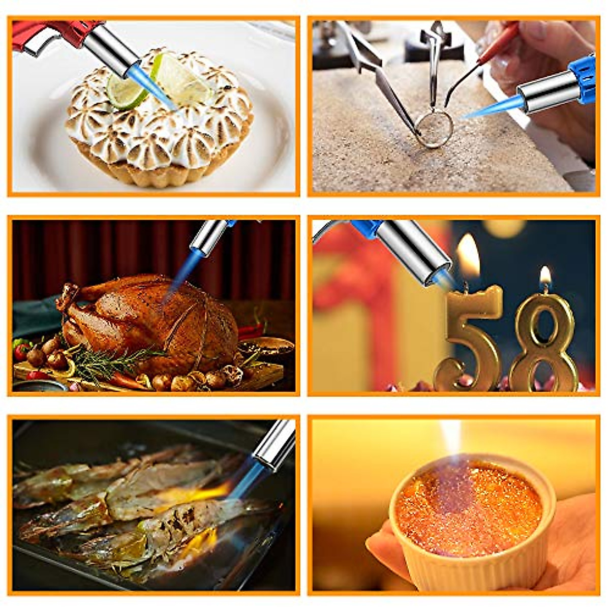 ZEBRE Butane Torch, Refillable Culinary Torch Kitchen Blow Torch Lighter with Adjustable Flame for Desserts, Creme Brulee, BBQ and Baking (Butane Gas Not Included) (Blue)