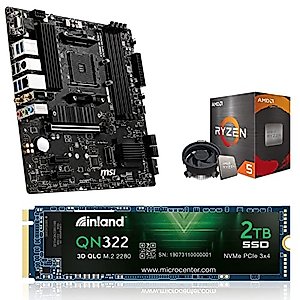 Micro Center AMD Ryzen 5 5600X 6-core, 12-Thread Unlocked Desktop Processor with Wraith Stealth Cooler Bundle with B550M PRO-VDH WiFi ProSeries Motherboard and 2TB Gen3 2280 SSD